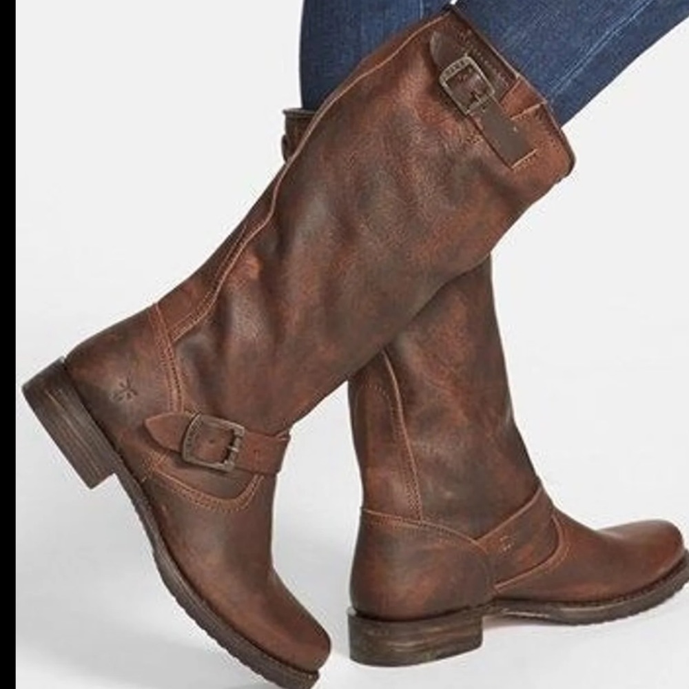 Frye Veronica Brown Distressed Leather Slouch Boots - Gem